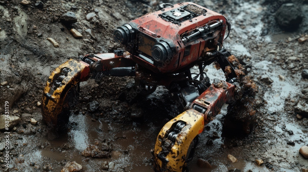Autonomous robots equipped with AI working in harsh environments like landslides and floods ...