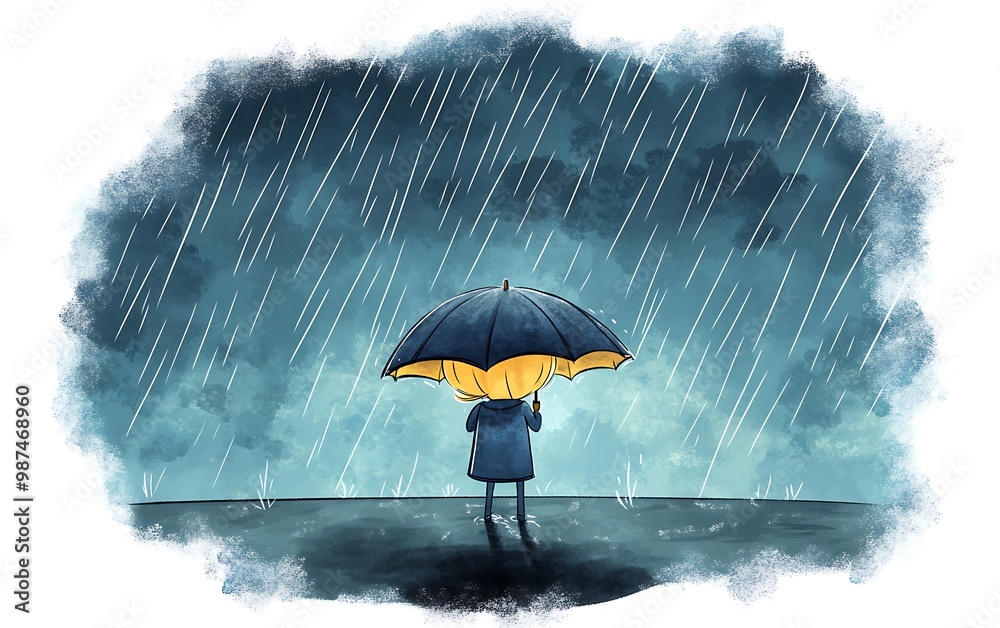 Little Hero: Child with Small Umbrella Defying Rainstorm - Resilience ...