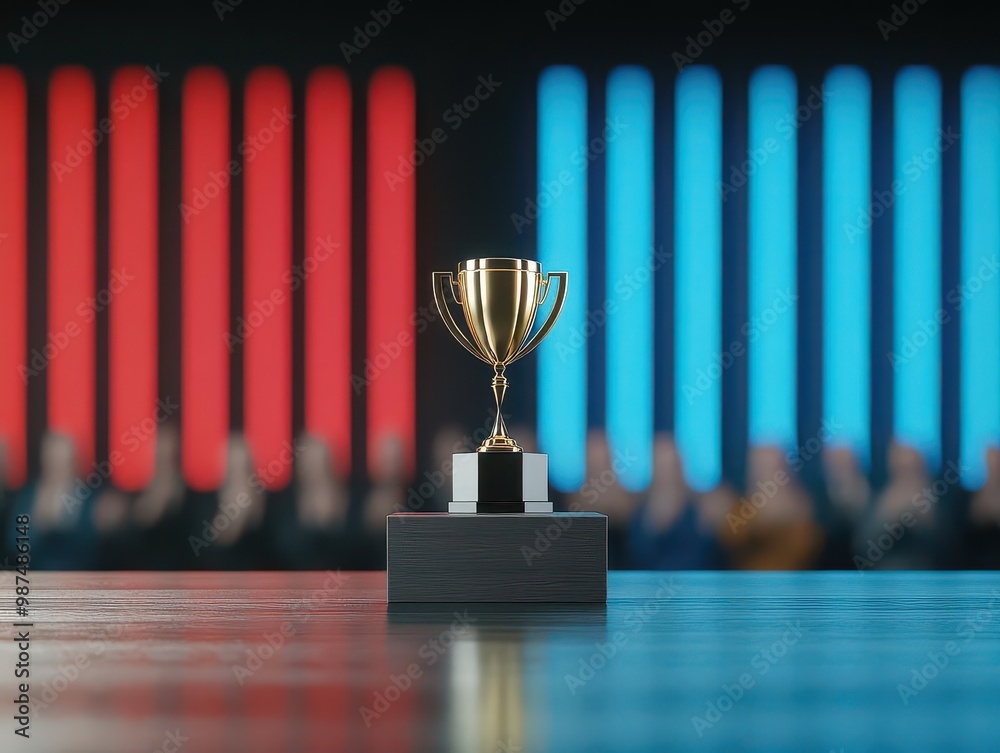 Award ceremony on stage, trophy handover, applause from audience, 3D ...