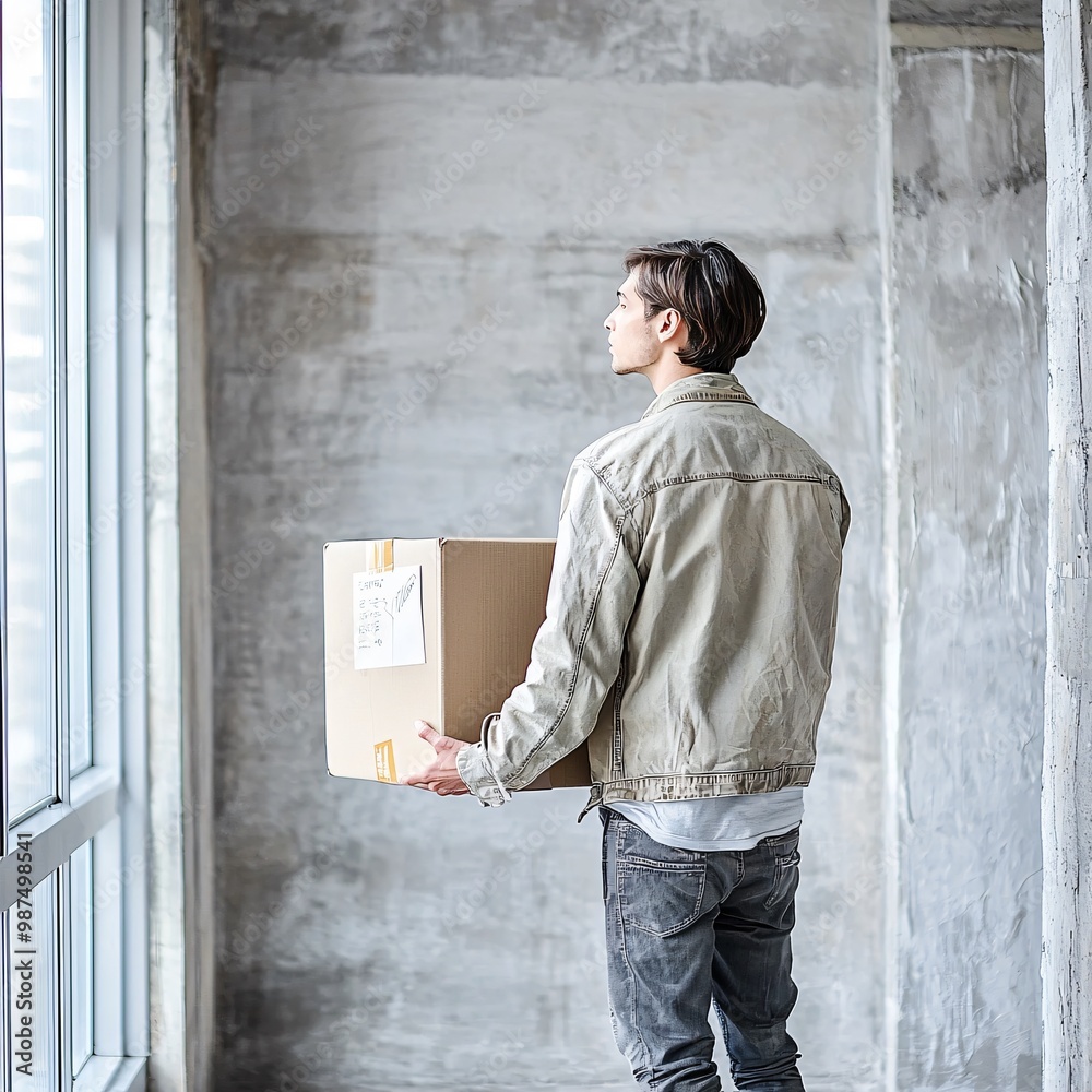 Person looking around a half empty room holding a box marked fragile ...