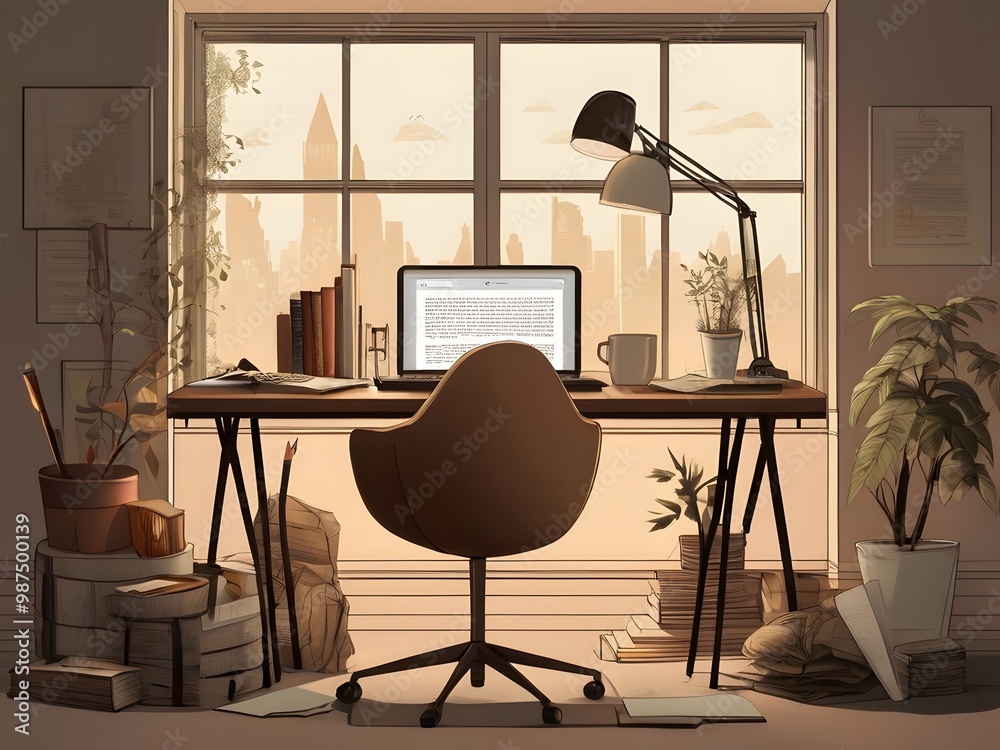 drawing workstation, desk, computer, drawing, room, furniture, room ...