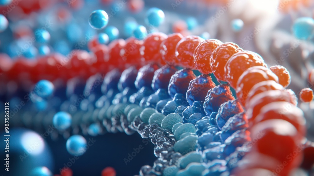 Cell membrane close-up showing lipid bilayer and protein channels ...