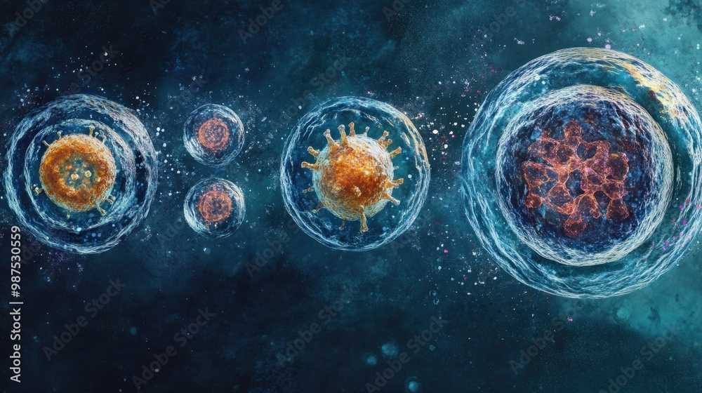 Illustration of the stages of cell division, from interphase to ...