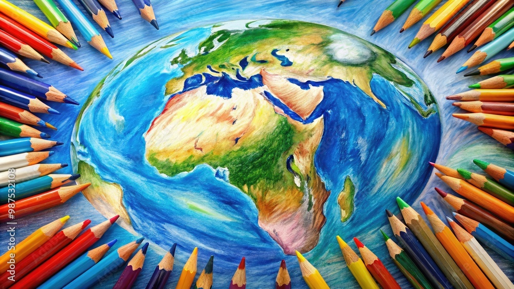 Diverse artistic sketches of Earth and its environments unfold with ...