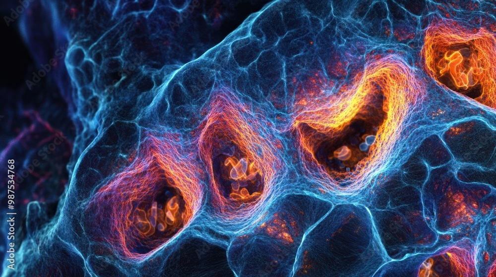 Microscopic view of the heart muscle cells, highlighting the tissue ...