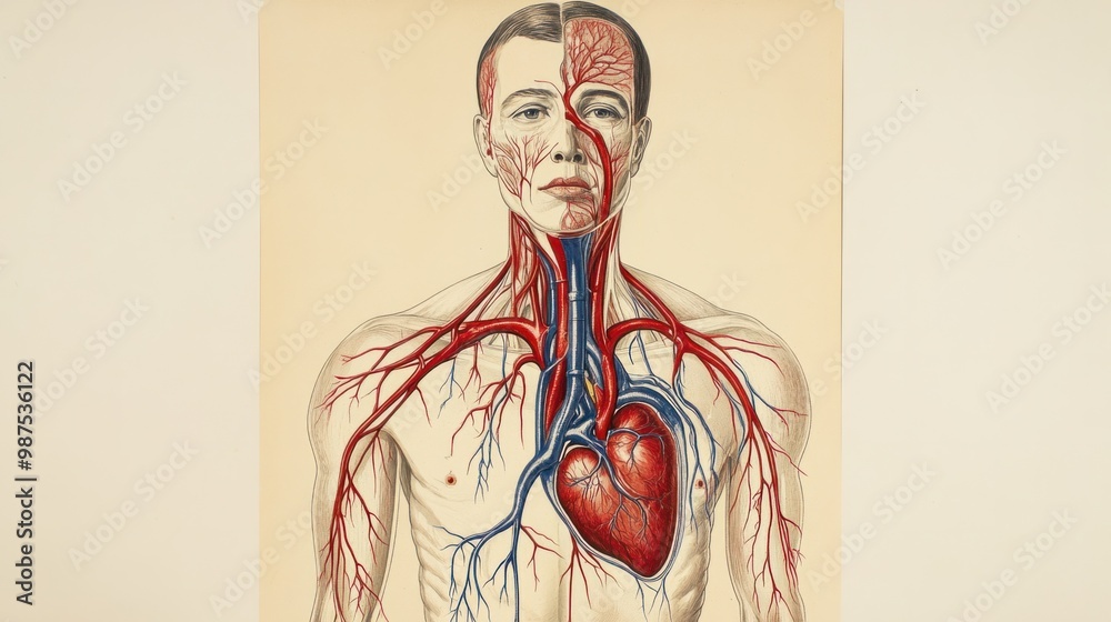 Medical chart showing a detailed diagram of the circulatory system ...