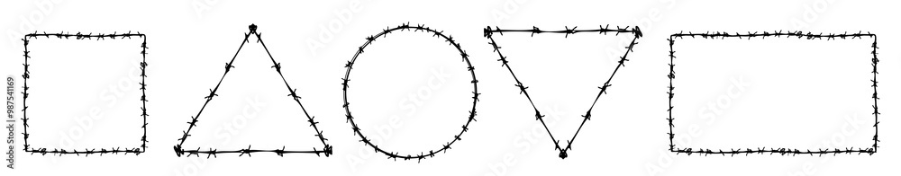 Barb wire shapes, border and pattern texture design vector graphic ...