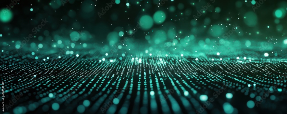 Digital matrix background with green binary code cascading in a ...