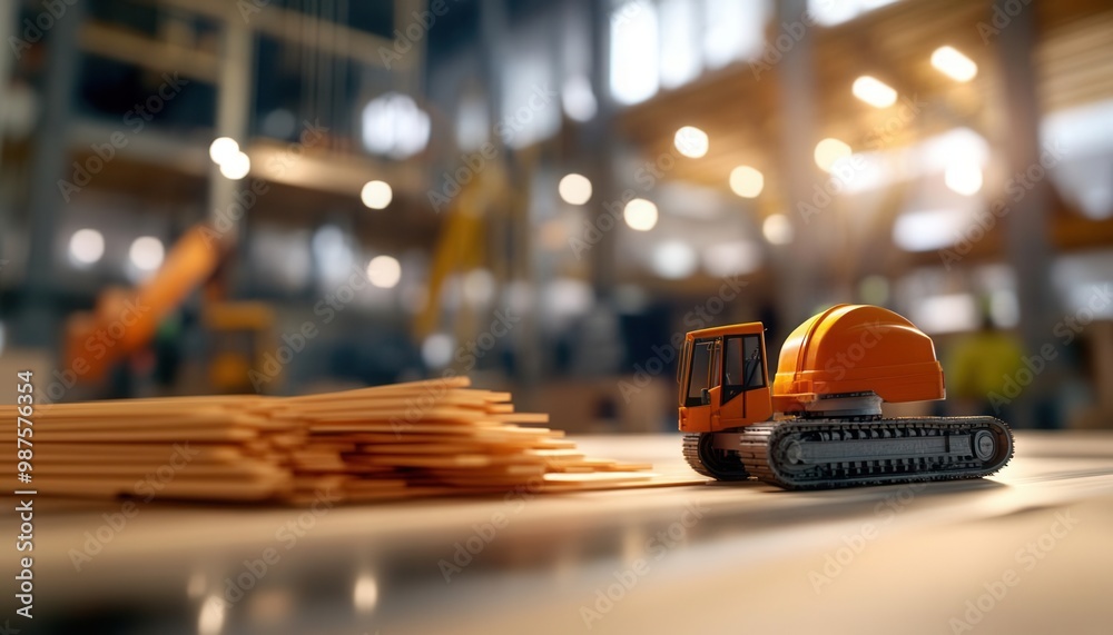 The 3D model of a construction project alongside a physical prototype ...