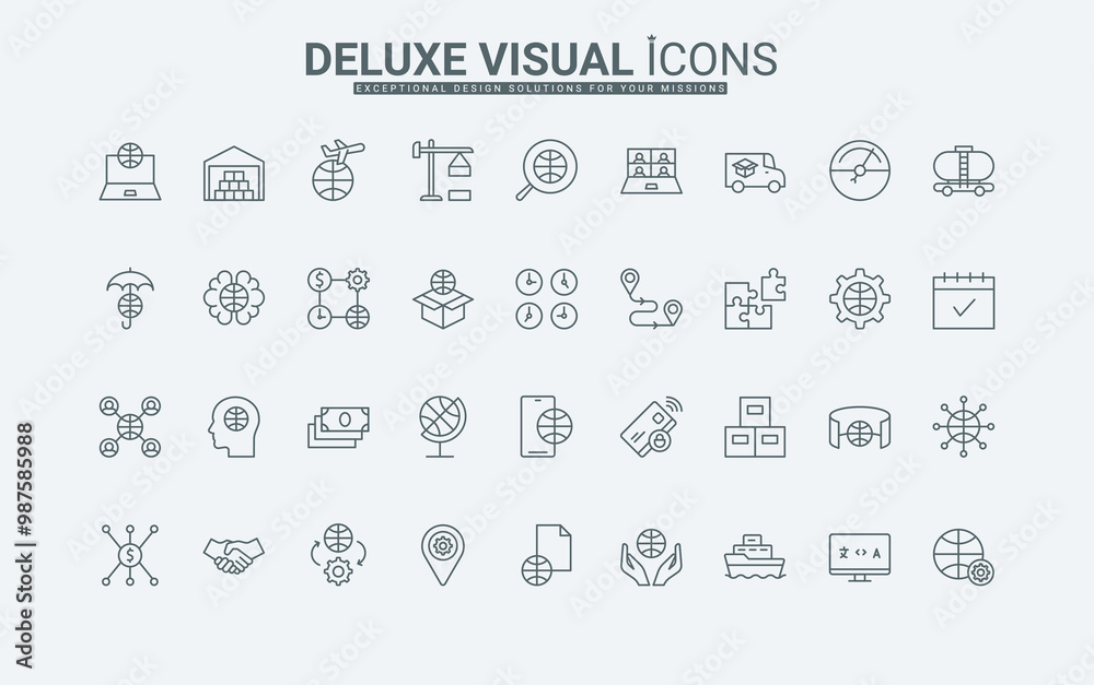 Time zone, communication, and finance thin black outline symbols vector ...