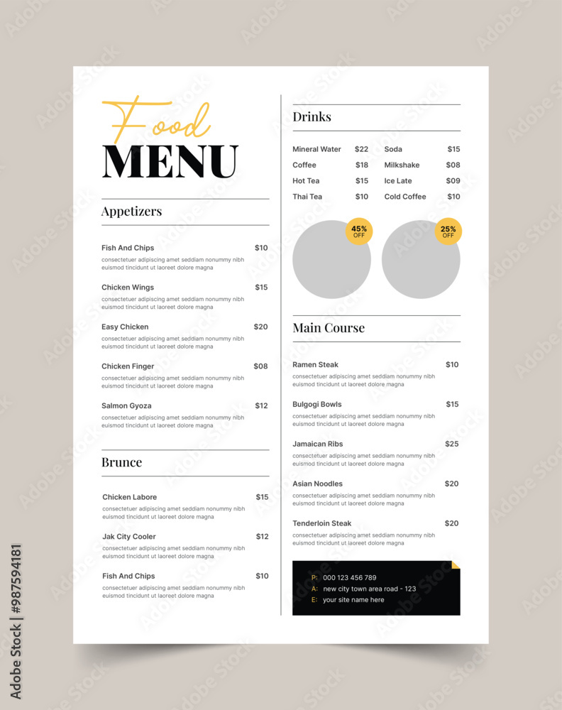 Vecteur Stock Restaurant Menu, Food Menu Flyer, Classy Restaurant Menu ...
