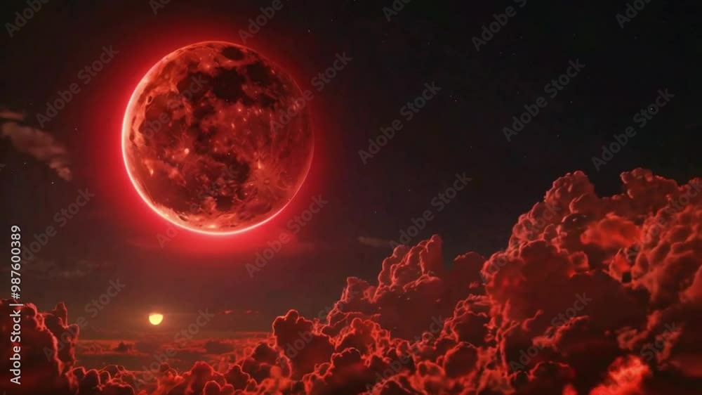 The animation shows a lunar eclipse unfolding over an endless ...