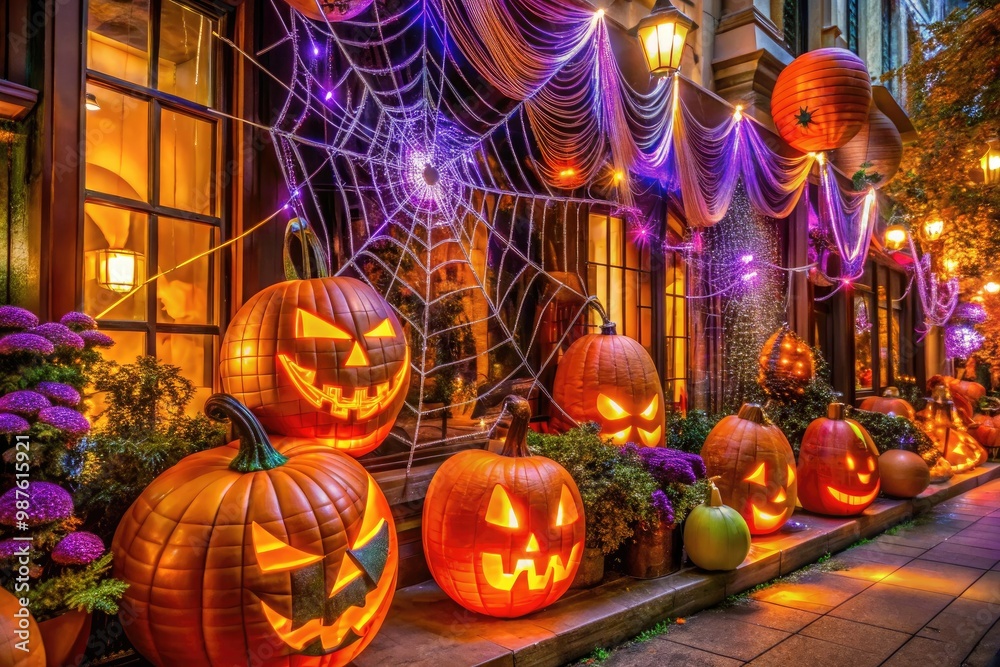 Spooky seasonal storefront displays a mesmerizing array of orange and ...