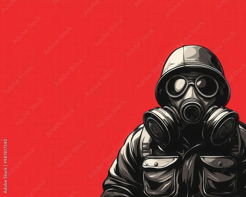 russian soldier in gas mask Made in vintage russian propaganda poster ...