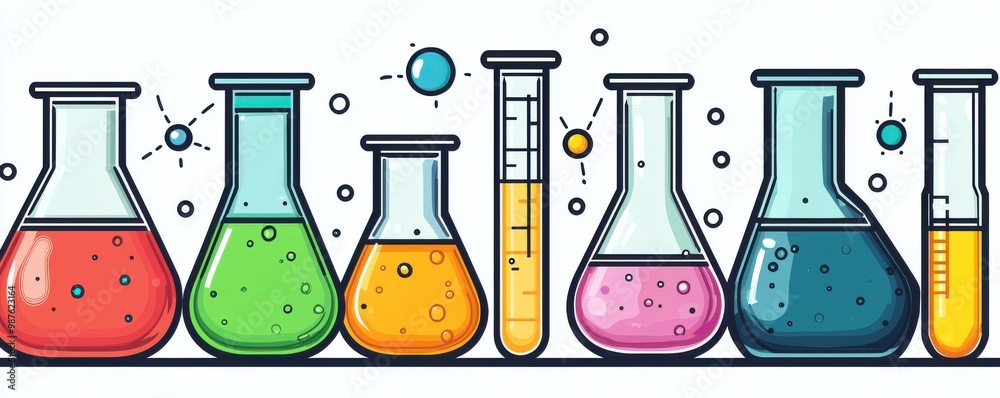 Colorful clip art of science lab equipment featuring beakers and flasks ...