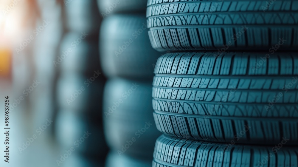 A stack of automobile tires arranged in a vertical formation ...