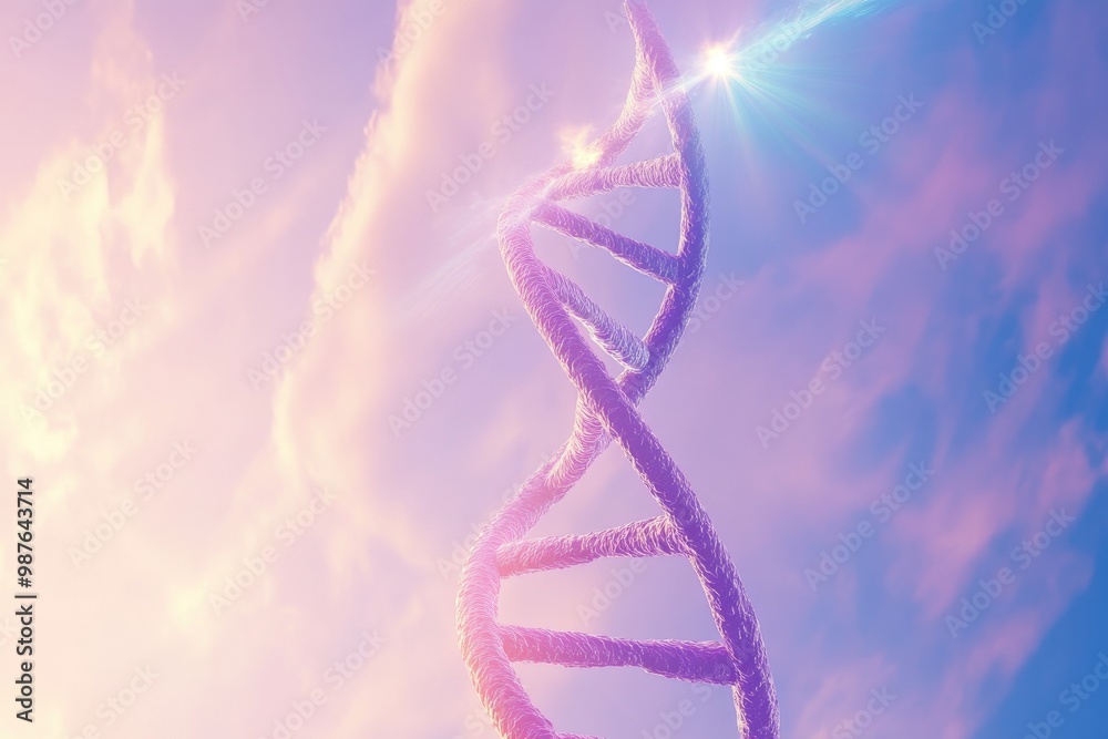 Illuminated DNA double helix with radiant light rays in a vibrant ...