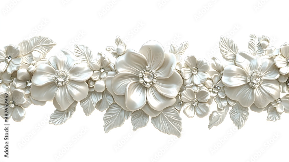 Stunning white gold floral border design with abundant flower clusters ...