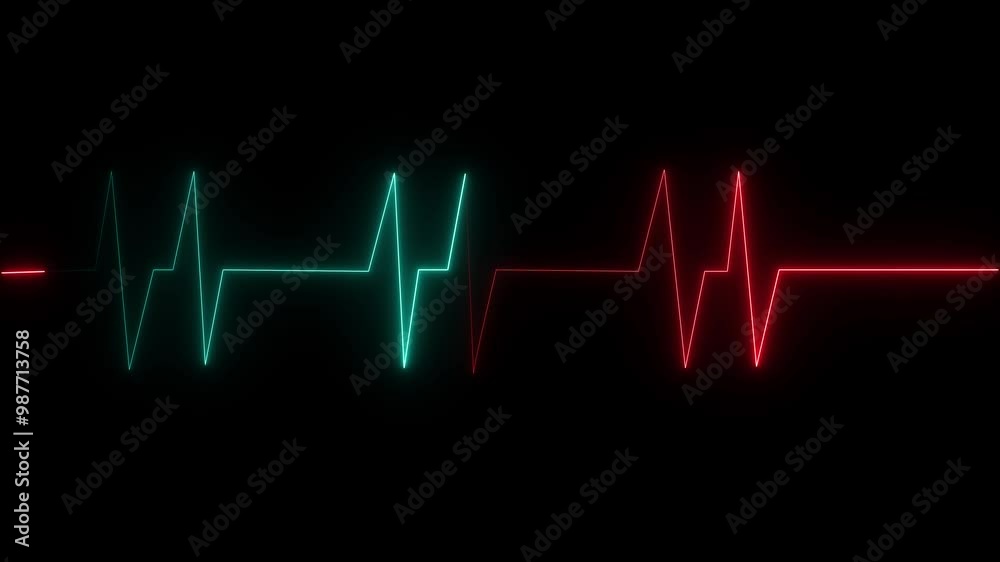 Neon heartbeat on black isolated background. 4k seamless loop animation ...