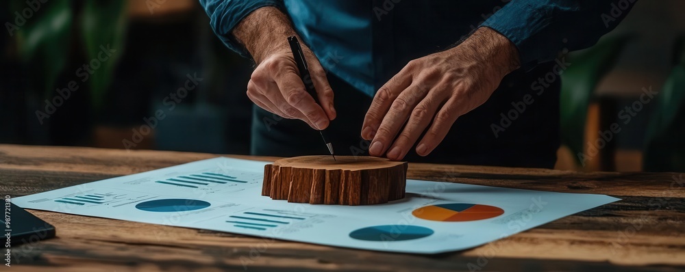 Business professionals reviewing a quality control report with charts ...