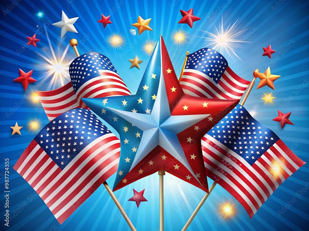 Patriotic Memorial Day Clip Art with Flags, Stars, and Red White Blue ...