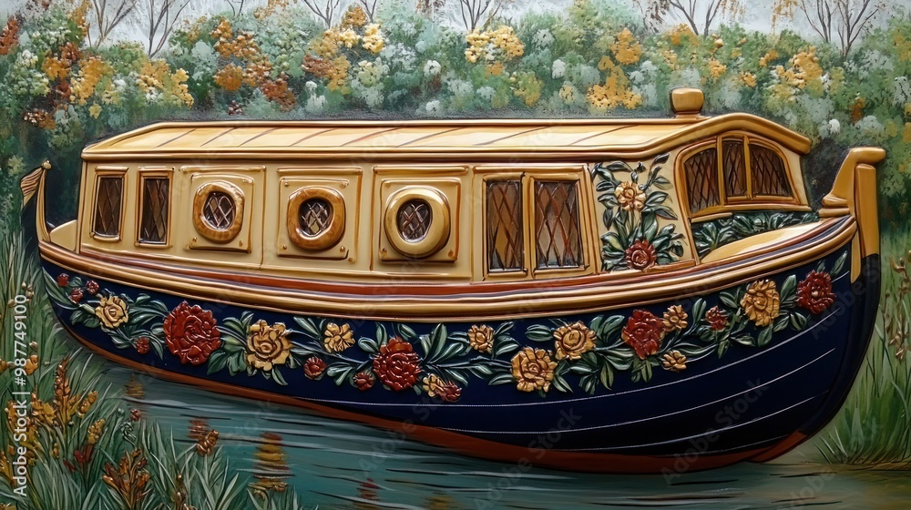 Hand-Painted Rose Floral Boat Model, Traditional hand painted tole ...