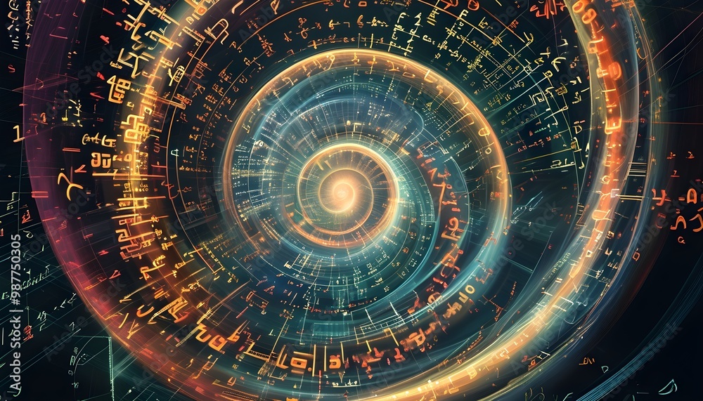 Swirling Vortex Of Numbers And Equations Illustrating The Precision Of Mathematical Ideation And