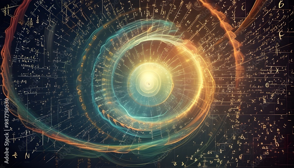 Swirling vortex of numbers and equations illustrating the precision of ...