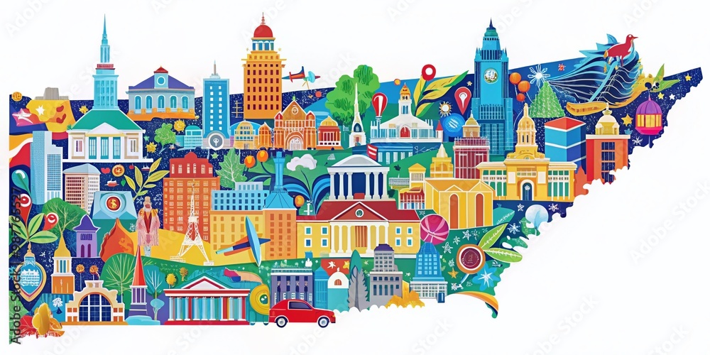 Tennessee State Outline Clipart with Iconic Symbols and Elements for ...