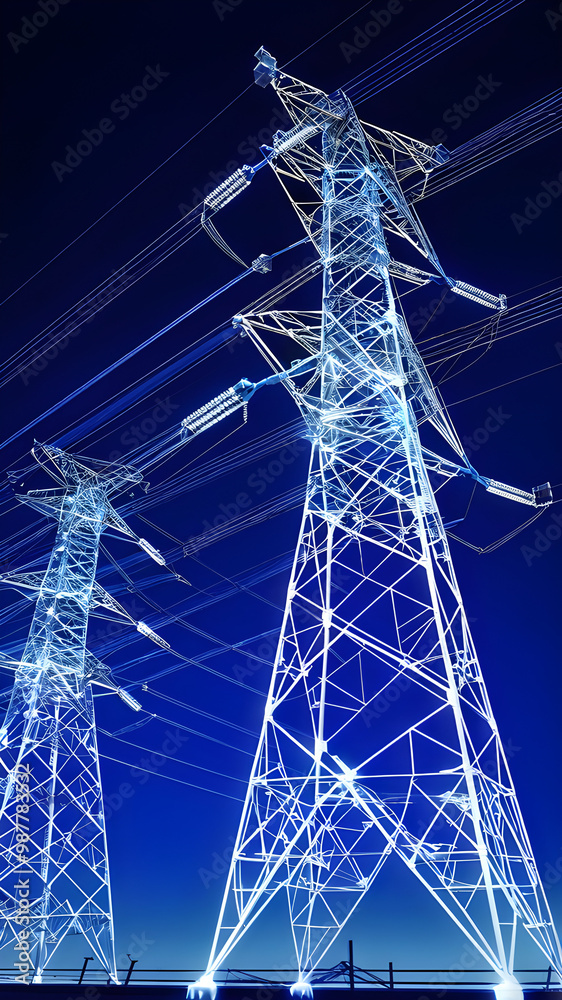 High voltage power line pylon towers model outline for electric ...