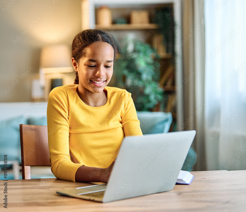 child laptop computer technology home girl education homework teenage learning kid internet ...