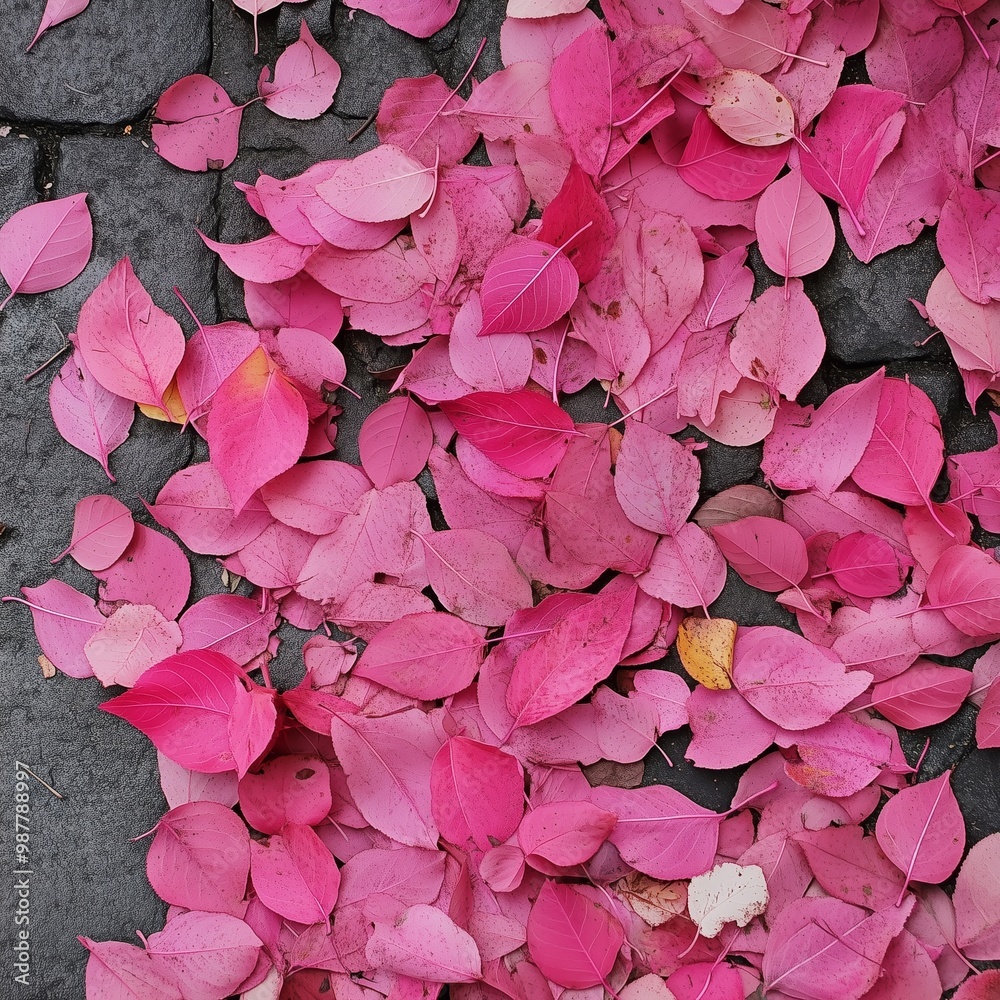 colorful autumn ground covered in hot pink fall leaves creating vibrant ...