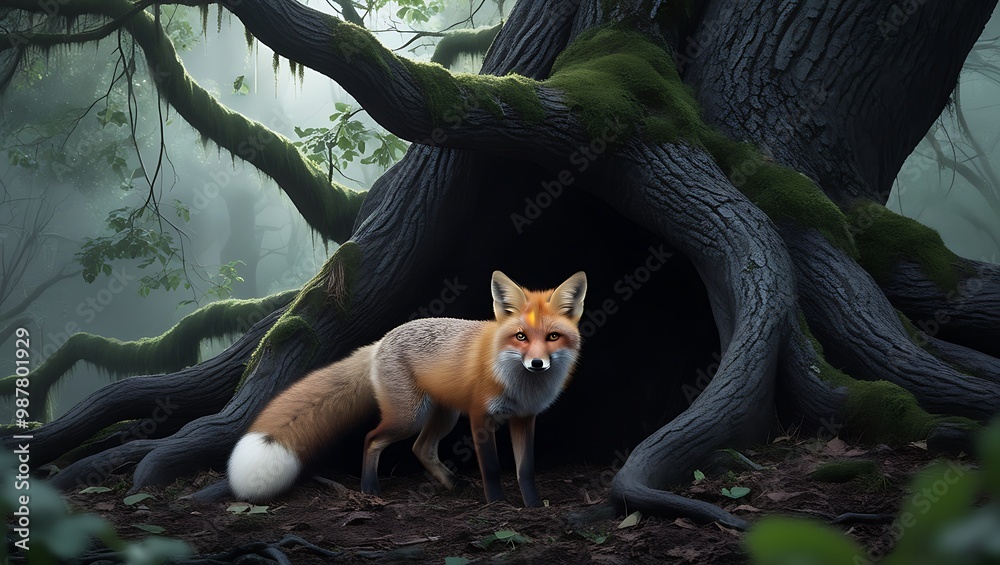 This intriguing photograph captures a moment of curiosity as a fox ...