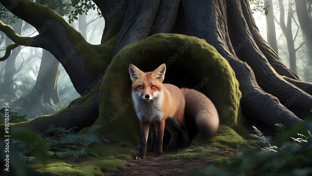 This intriguing photograph captures a moment of curiosity as a fox ...
