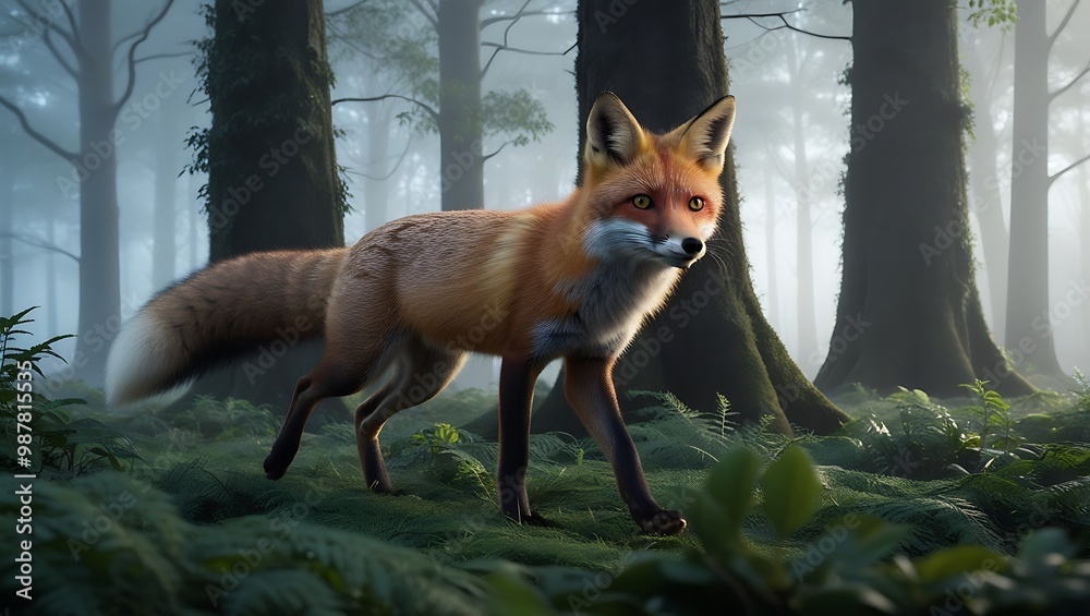 This enchanting photograph captures a wild fox wandering gracefully ...