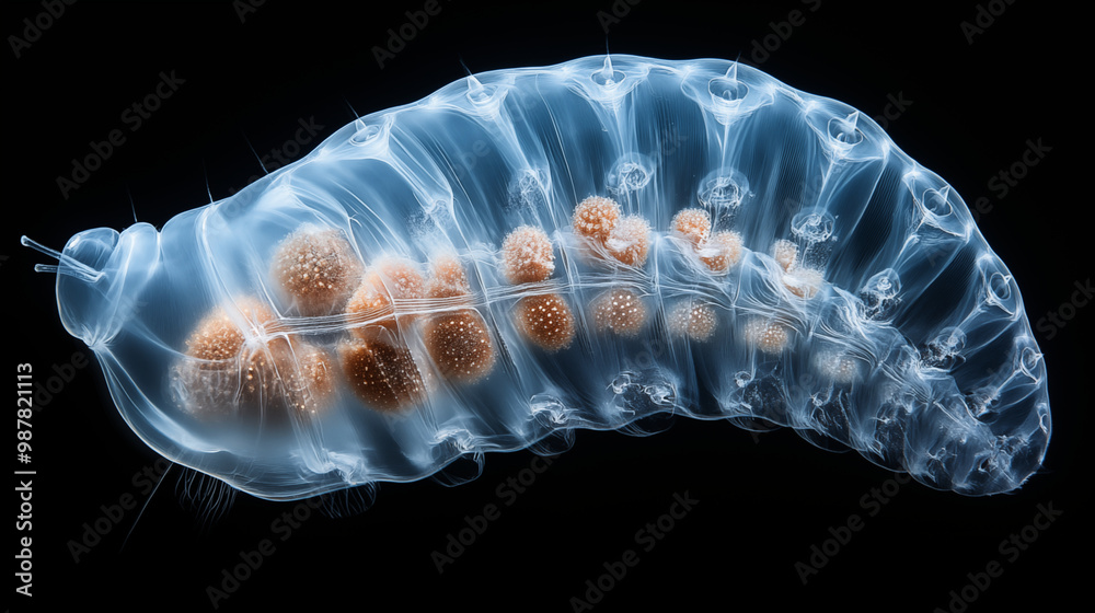 Translucent sea salp with visible internal organs, deep sea bioluminescence Stock Illustration ...
