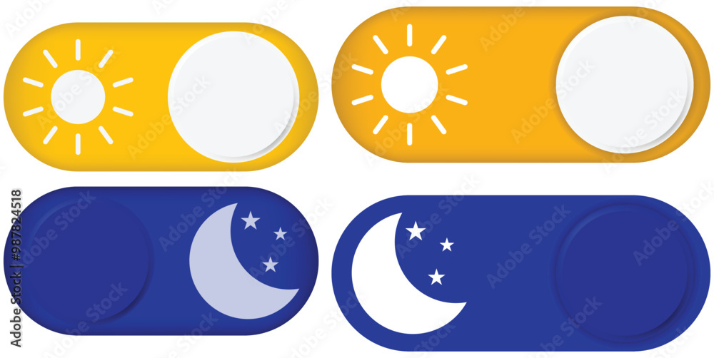 Day and night toggle switch icons set. Collection of on off. Sun and ...