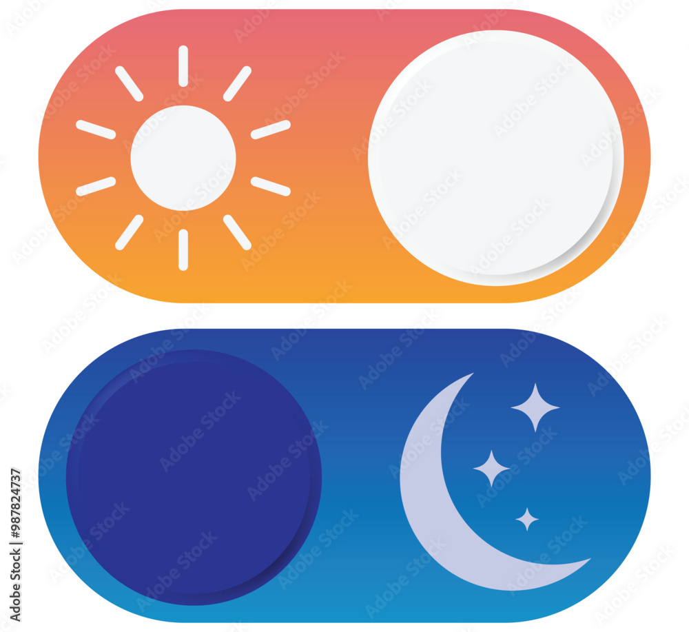 Day and night toggle switch icons set. Collection of on off. Sun and ...
