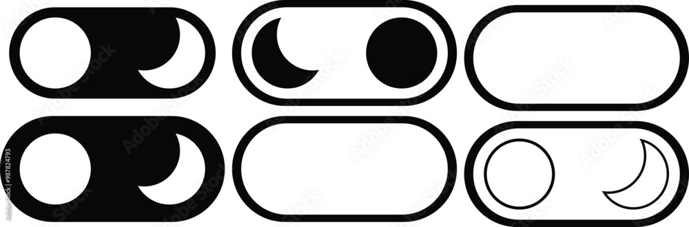 Day and night toggle switch icons set. Collection of on off. Sun and ...
