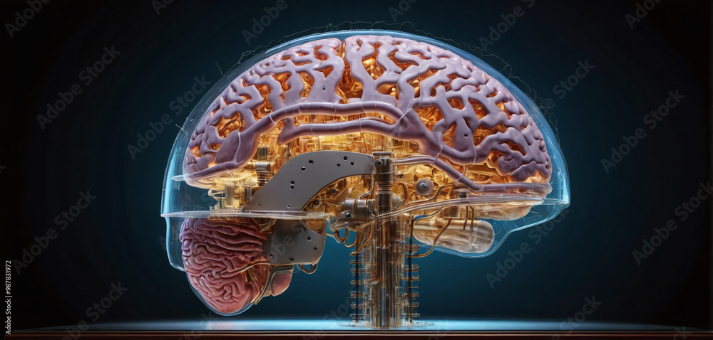 Illustrative representation of a human brain modified with technology ...