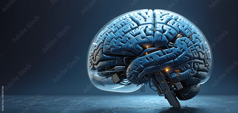 Illustrative representation of a human brain modified with technology ...