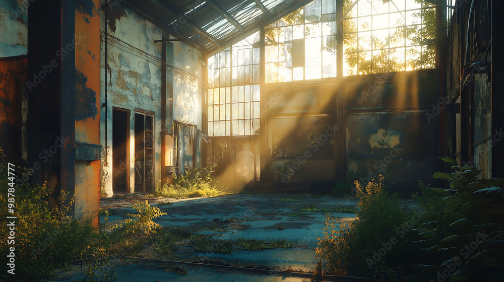 Old abandoned warehouse, Abandoned ruined industrial building room ...