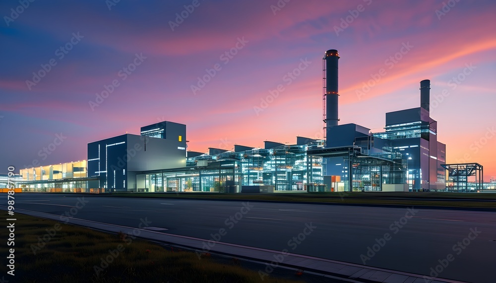Majestic industrial facility under twilight sky, showcasing colossal ...