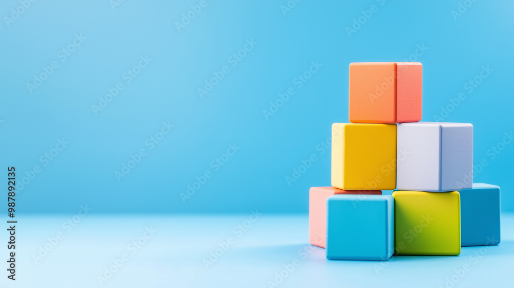 A dynamic and colorful scene of blocks being stacked, each a different ...