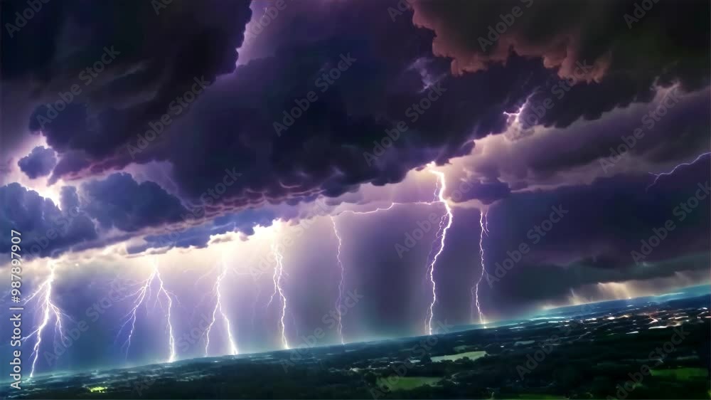 A breathtaking view of a dramatic lightning storm illuminating the dark ...