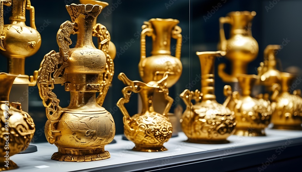 Exquisite ancient gold artifacts showcased in a museum exhibit Stock ...