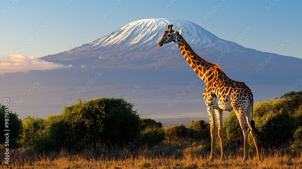 Giraffes in front of Mount Kilimanjaro at Amboseli National Park, Mount ...