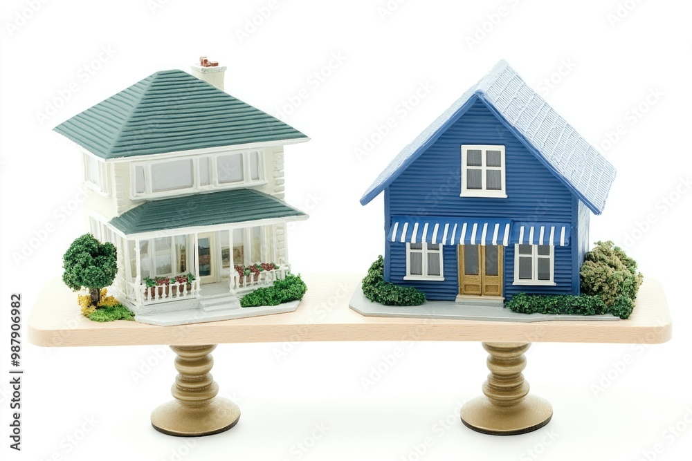 Comparison of two different style houses on balancing scale platform ...