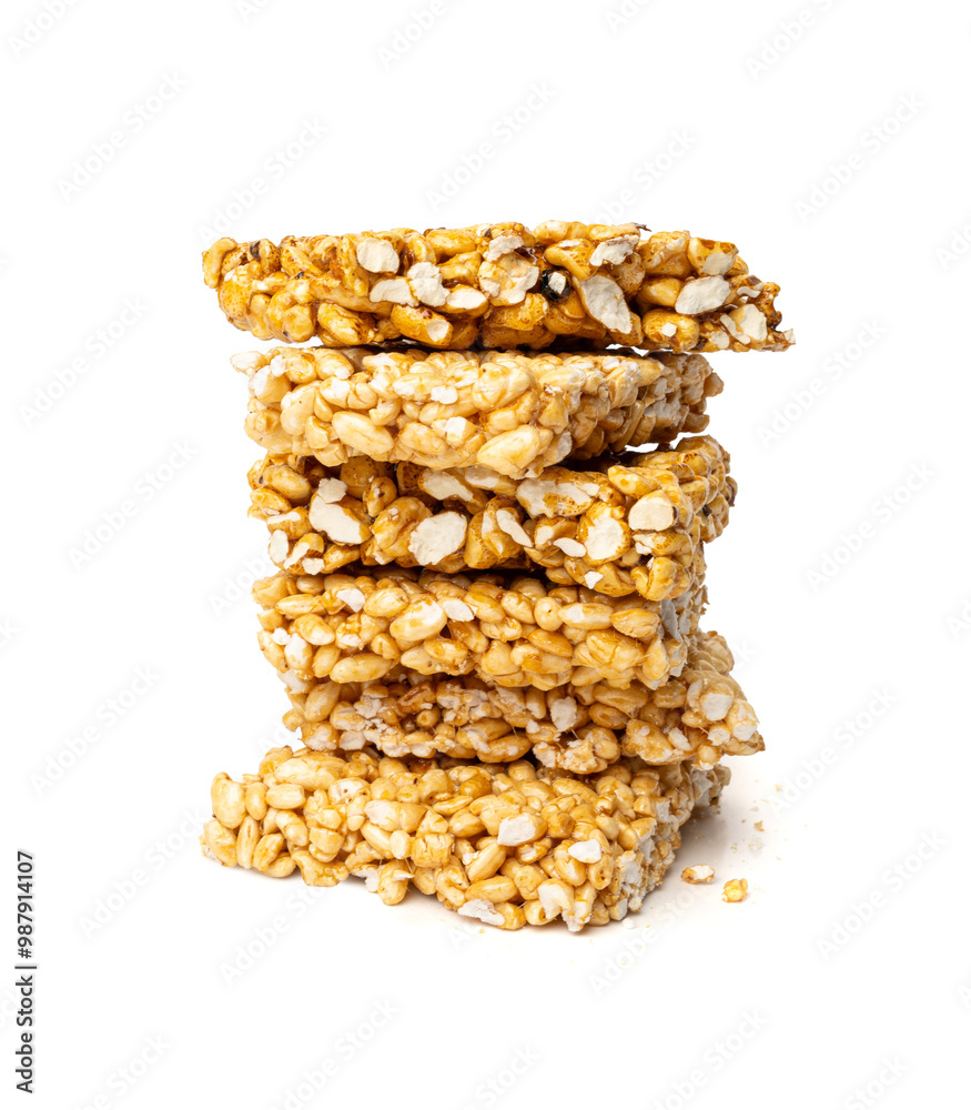 Puffed rice bar isolated, sweet wheat kozinaki, puff cereal block ...