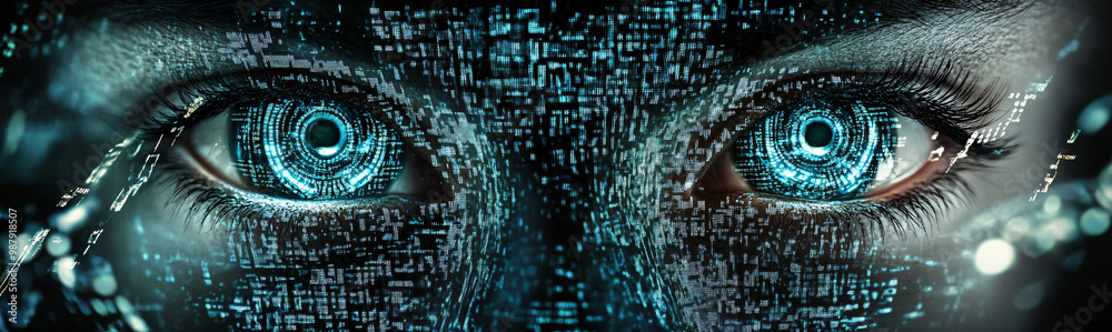 Eyes. Human eyes as digital screens displaying emotions. Black ...